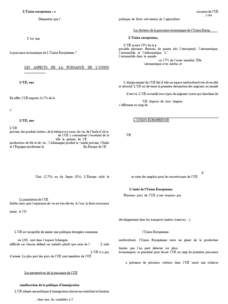 Union Européenne Aspects Facteurs Limites Et Perspectives | PDF