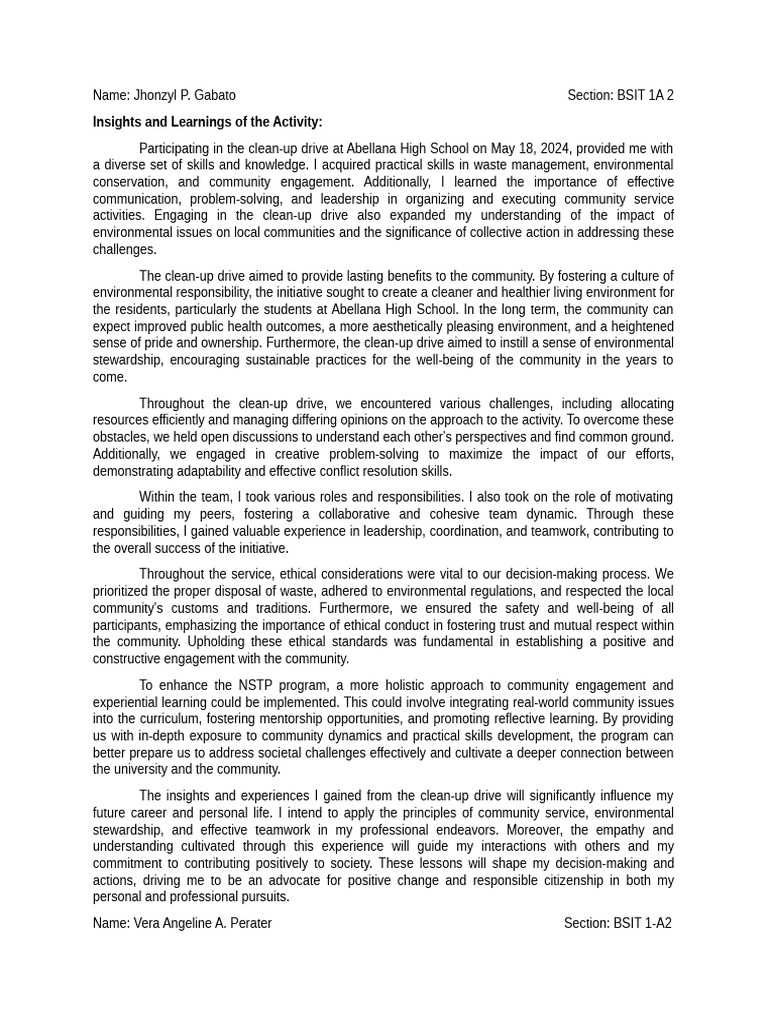 Bsit 1-A2 Insights and Learnings | PDF