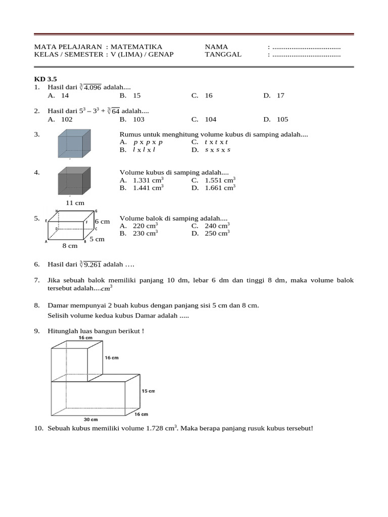 Soal Math Kelas 5 | PDF