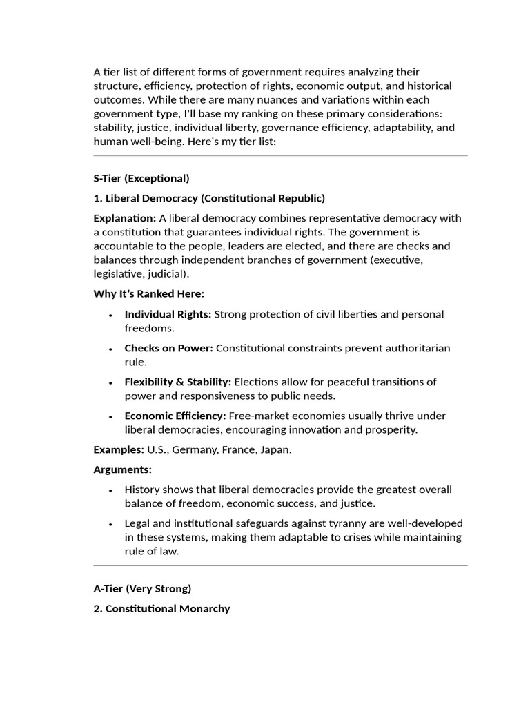 A Tier List of Different Forms of Government | PDF