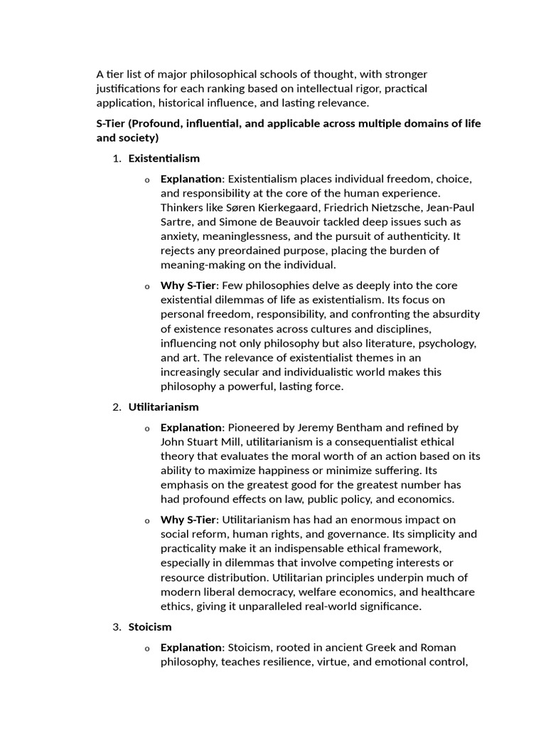 A Tier List of Major Philosophical Schools of Thought | PDF