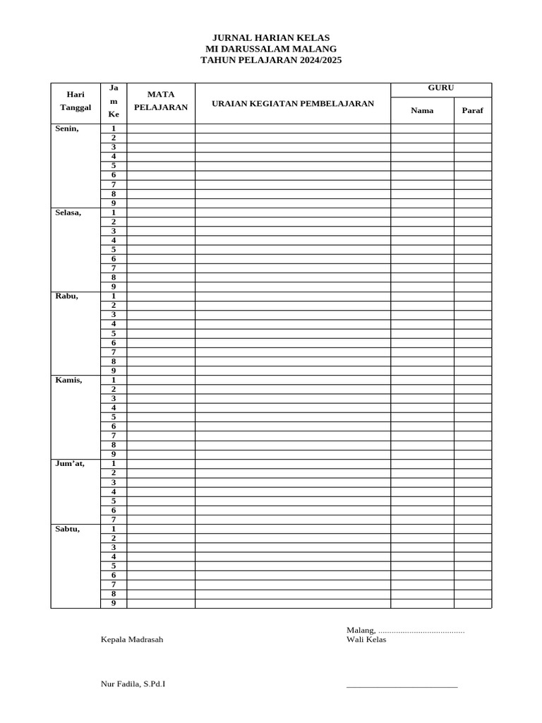 Jurnal Harian Kelas | PDF