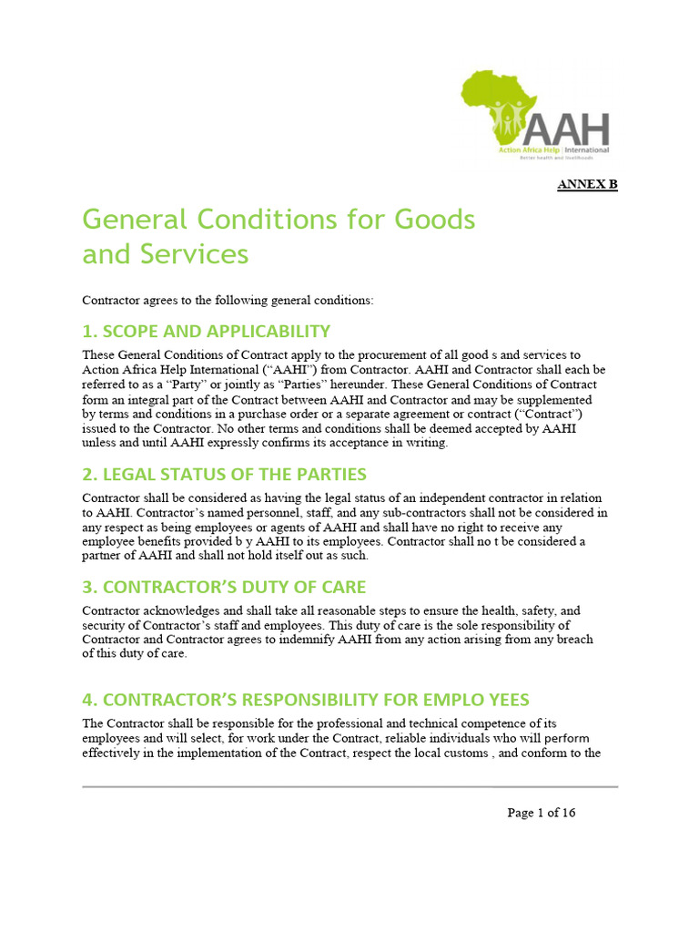 AAHI General Conditions For Goods and Services | PDF