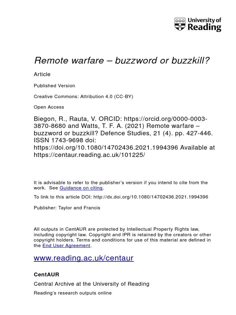 Remote Warfare Buzzword or Buzzkill | PDF | Violence | Politics