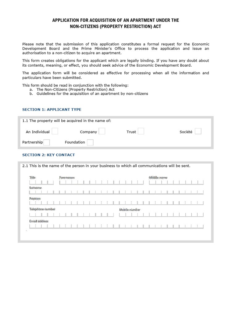 Application Form Acquisition of Apartments | PDF