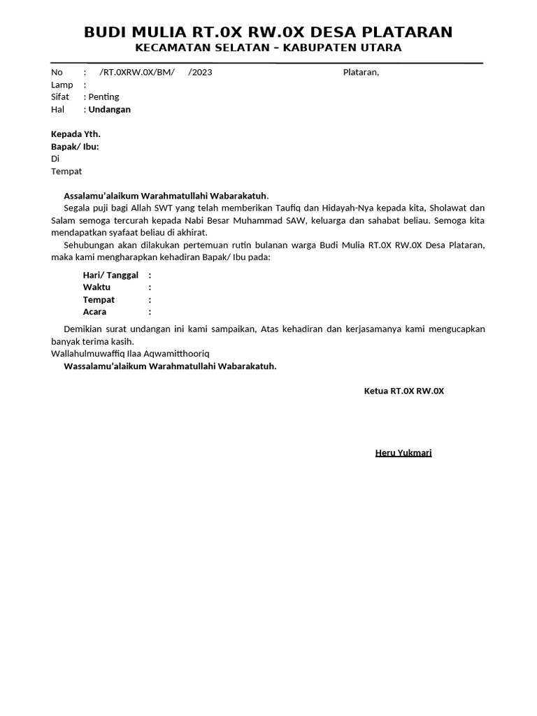 Surat Undangan Rapat RT | PDF