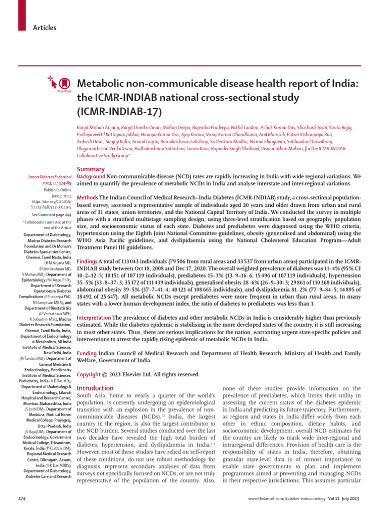 ICMR INDIAB 2023 Publication | PDF
