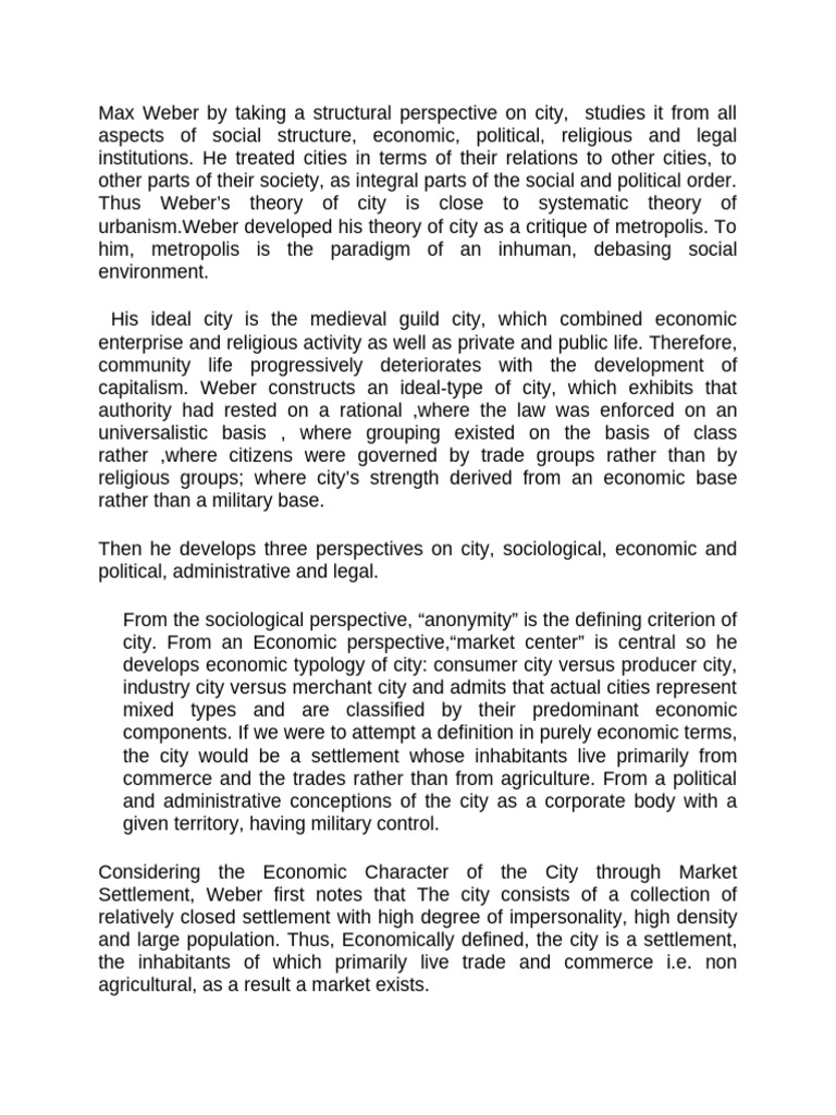 Max Weber The City Urban Soc | PDF
