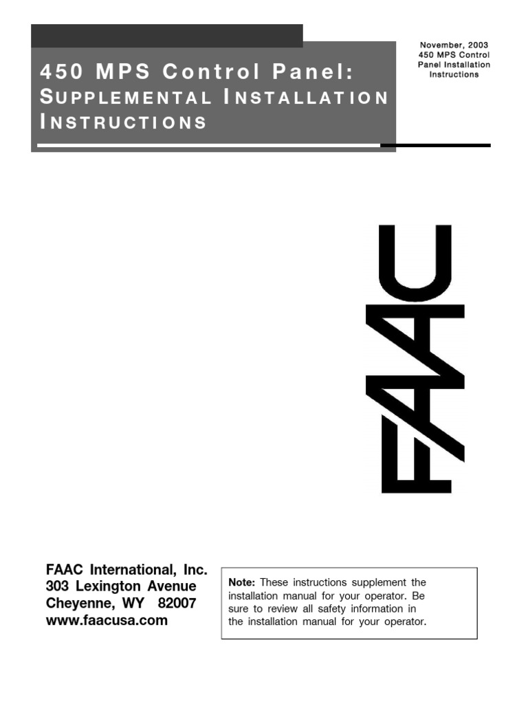 FAAC 450 MPS Control Panel Installation Manual | PDF