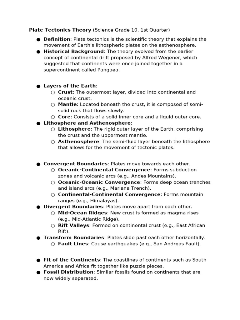 Plate Tectonics Theory Study Guide | PDF