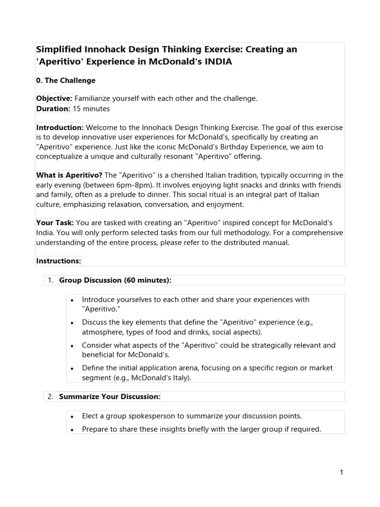 Innohack Design Thinking Exercise | PDF