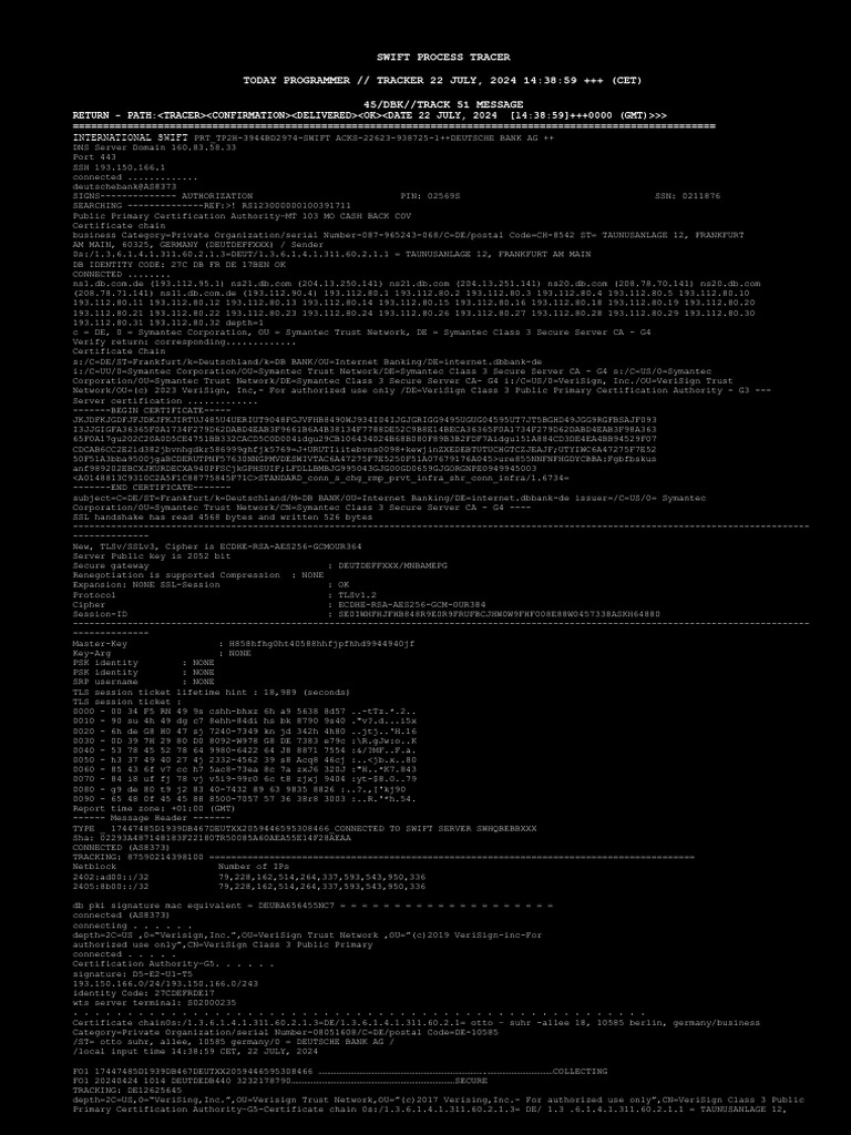 Swift Process Tracer DBK MT103 Bbijidja023 9M | PDF