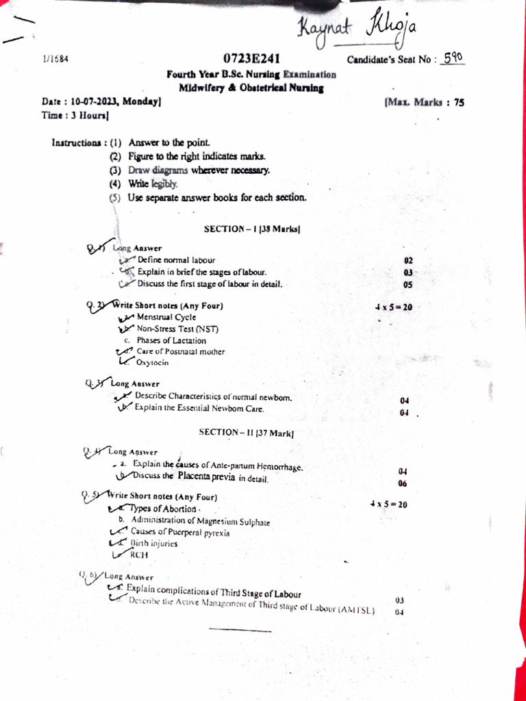 Midwifery & Obstetrical Nursing Exam Guide | PDF | Childbirth | Obstetrics