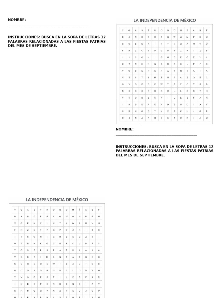 SOPA DE LETRAS FIESTAS PATRIAS | PDF