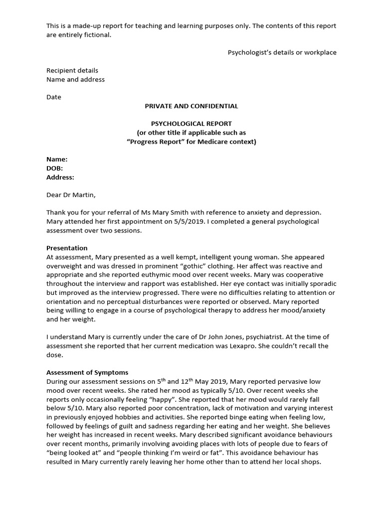 Sample Psych Report | PDF