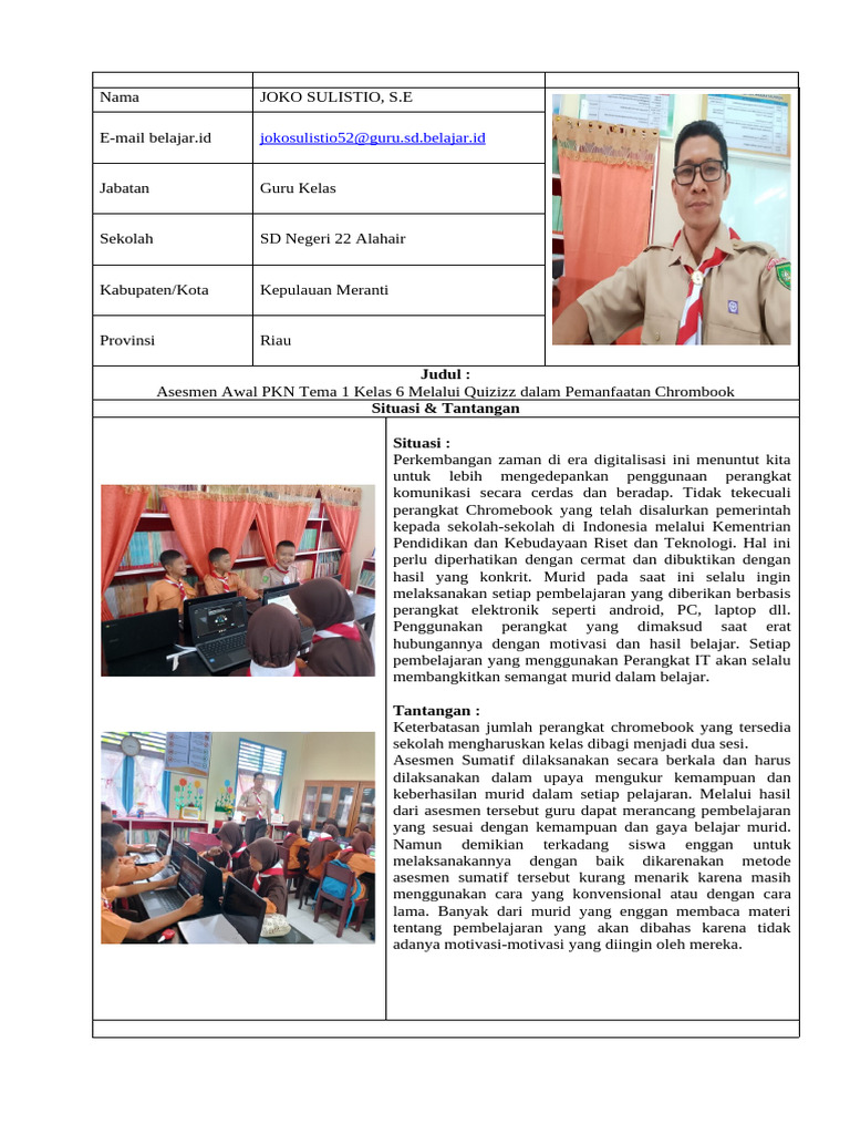 Asesmen Awal PKN Tema 1 Melalui Quiziiz | PDF