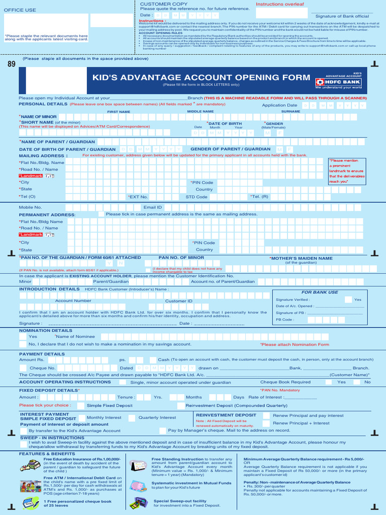 Acc Opening Form Kids Advantage | PDF