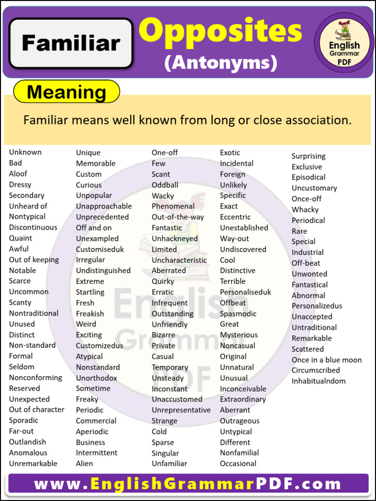 Opposite of Familiar Antonyms of Familiar Meaning and Examples in ...