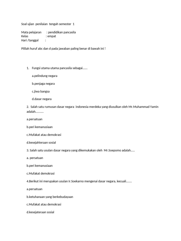 Soal Ujian Penilaian Tengah Semester 1 OK | PDF