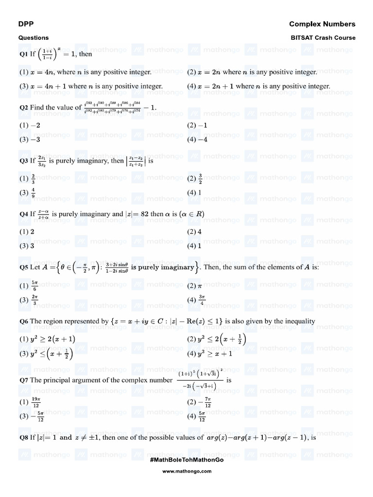 (PDF) Question DPP - Complex Numbers | PDF