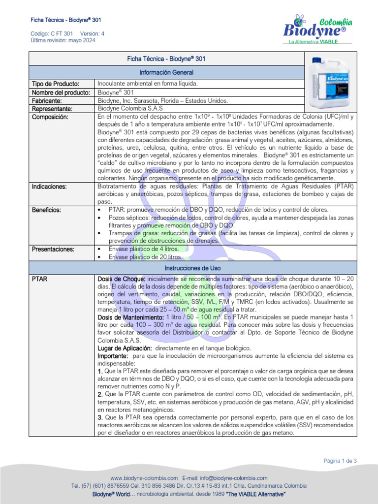Ficha Tecnica - Biodyne 301 2024 | PDF