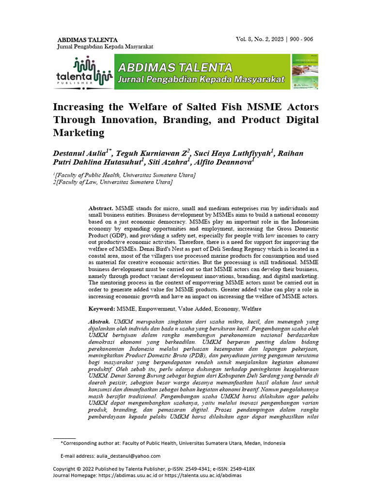(I) Increasing The Welfare of Salted Fish MSME Actors Through ...