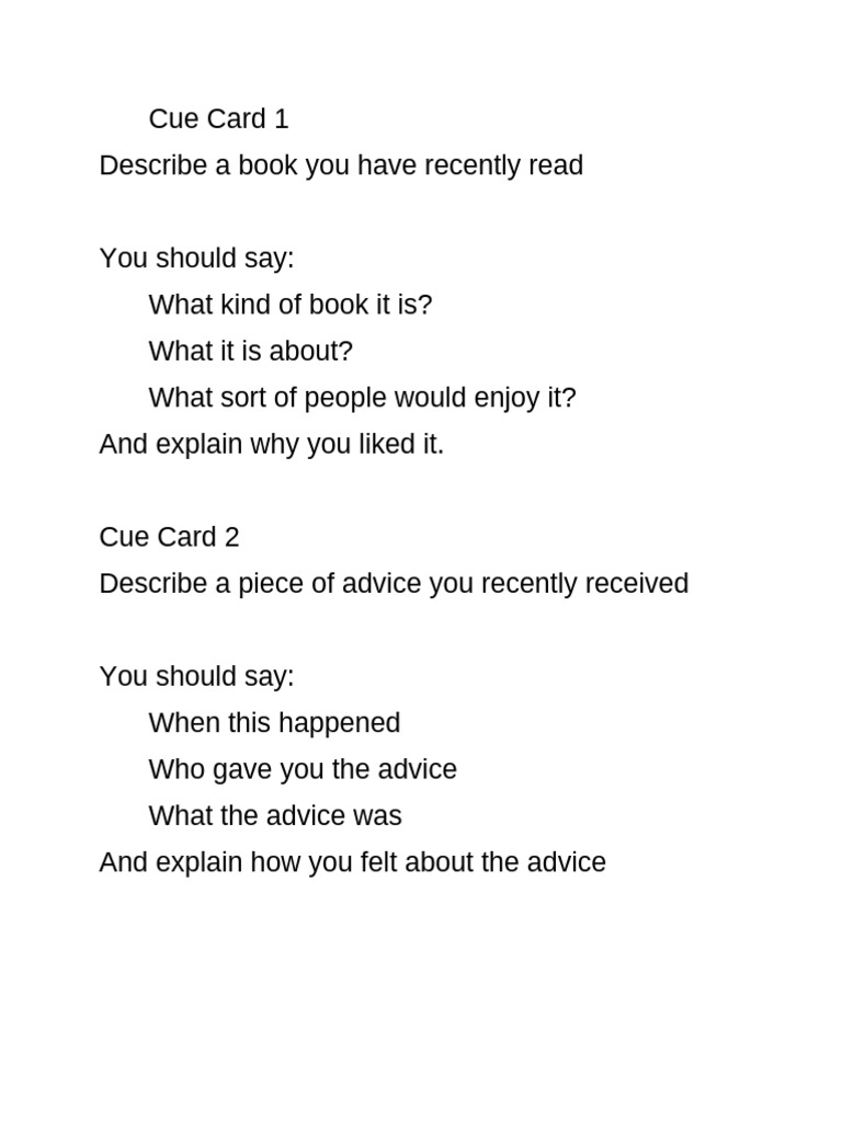 Cue Card Speaking | PDF