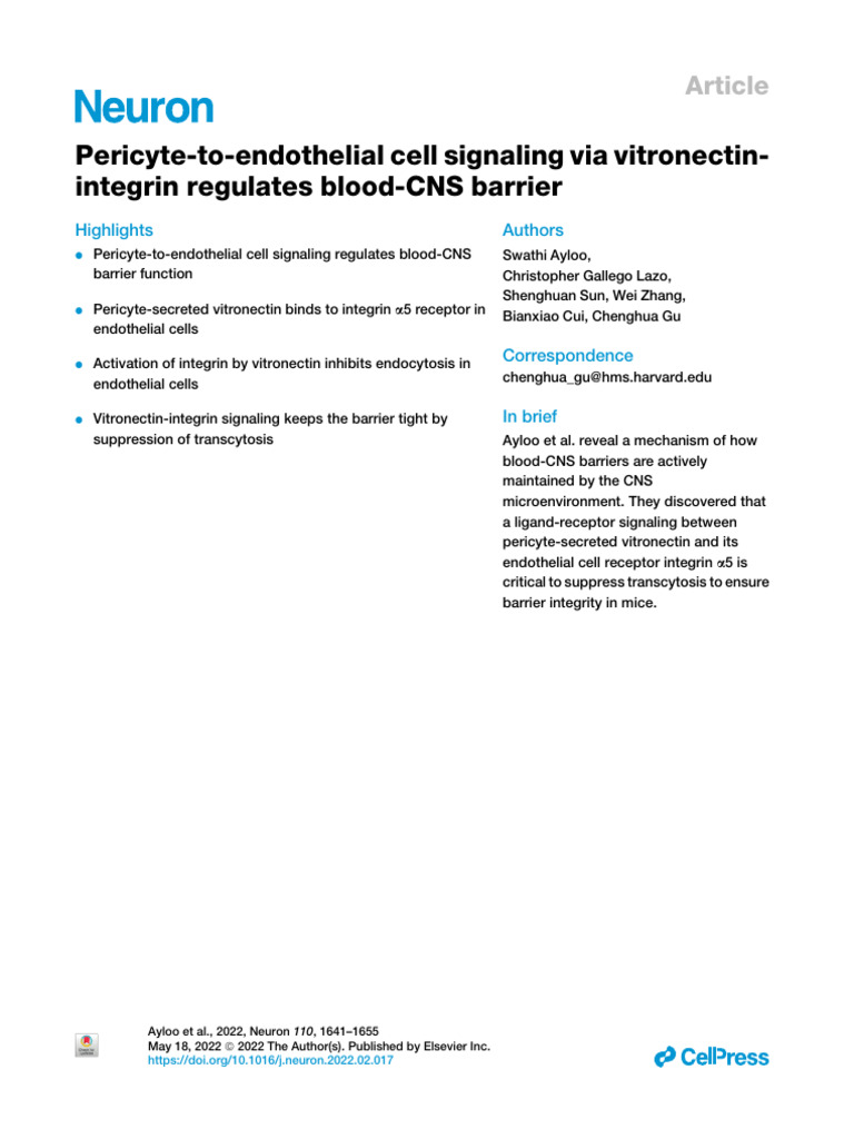Pericyte-to-endothelial cell signaling via vitronectin-integrin ...