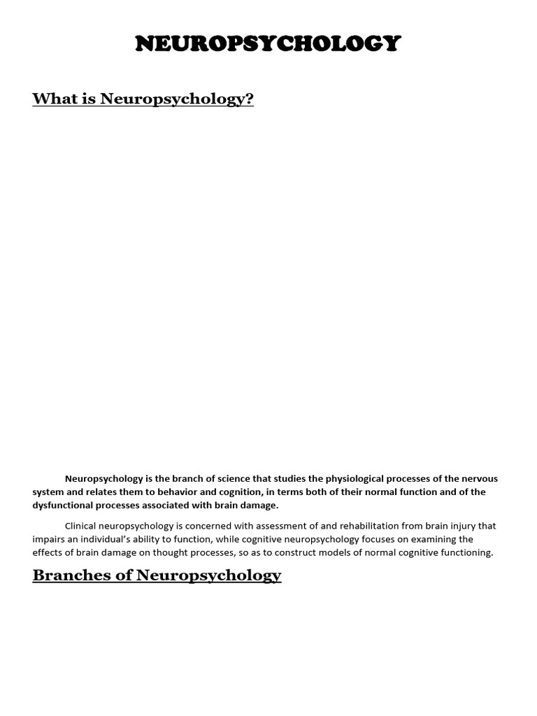 Neuro Psychology Note | PDF | Neuropsychology | Neurology