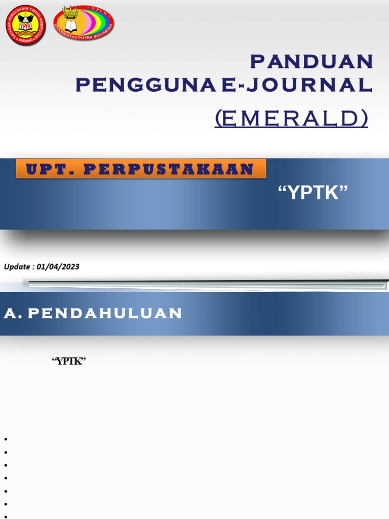 Panduan Pengguna E Journal (Emerald) 2023 Perpustakaan UPI YPTK | PDF
