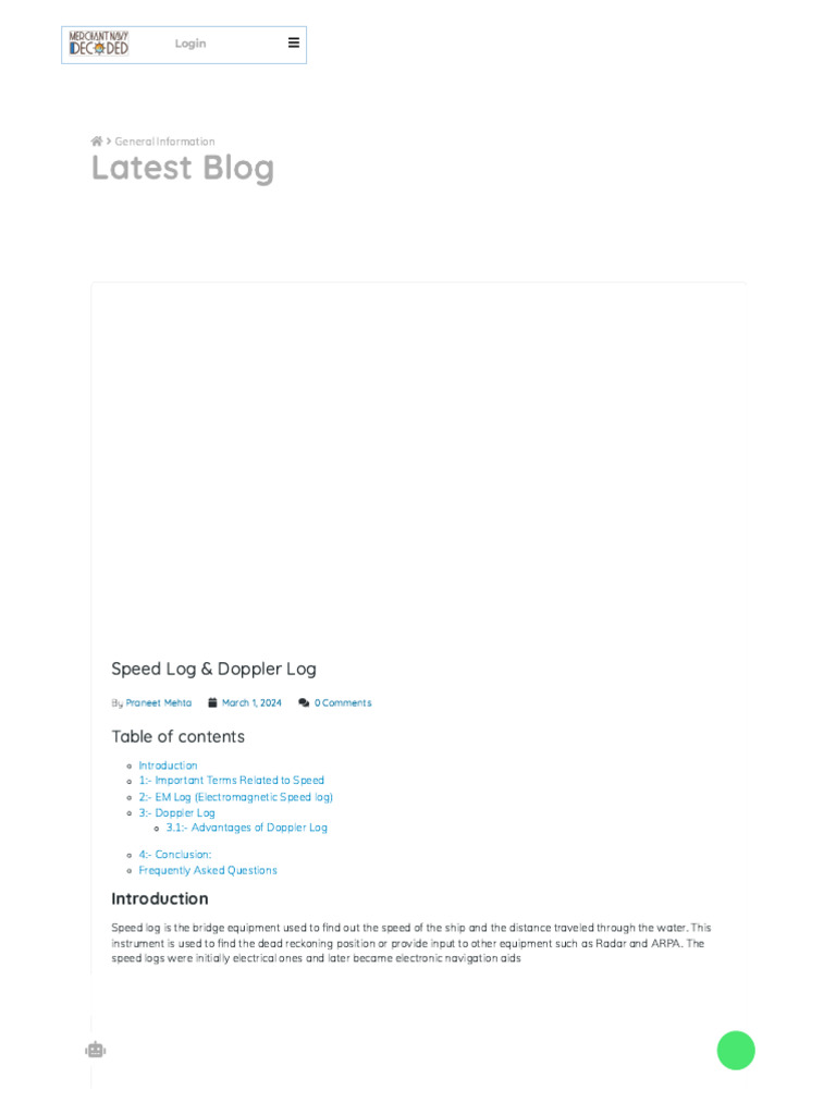 What Is Speed Log & Doppler Log Onboard Ship | PDF