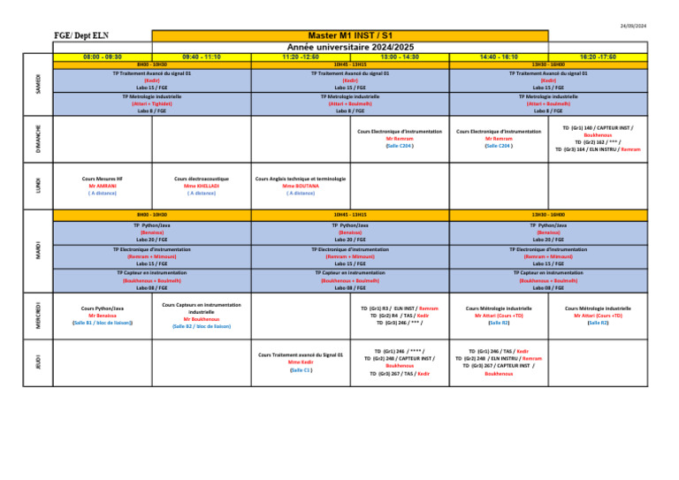 Emplois Du Temps S1 M1 INST | PDF