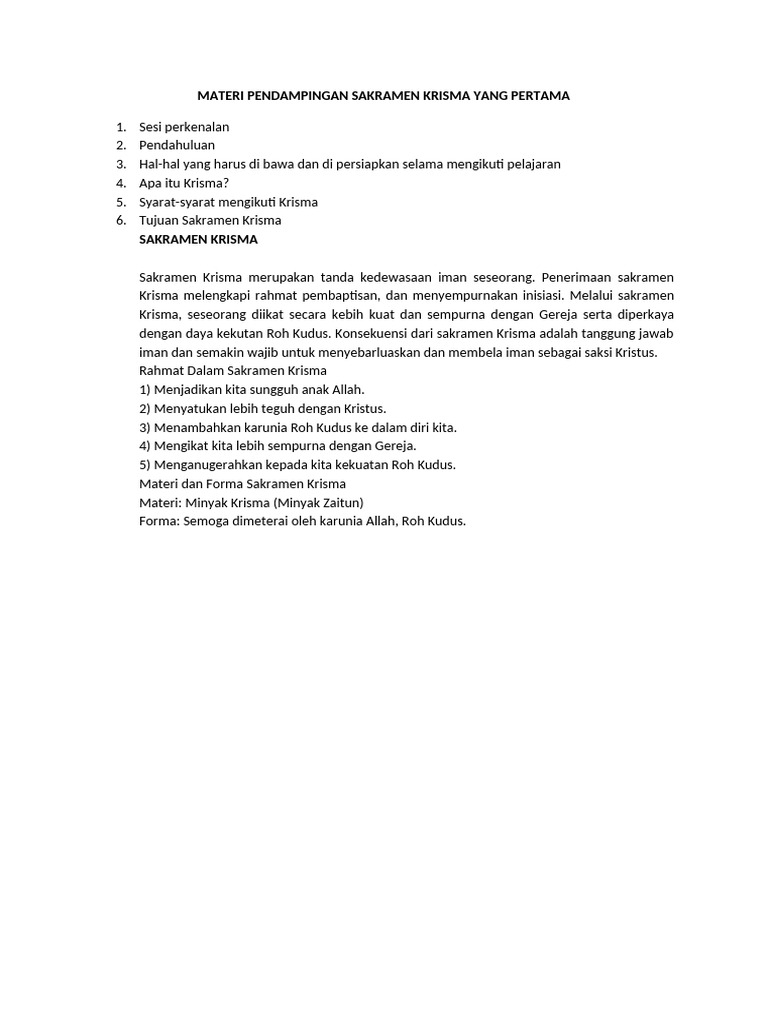 Materi Pendampingan Sakramen Krisma Yang Pertama | PDF