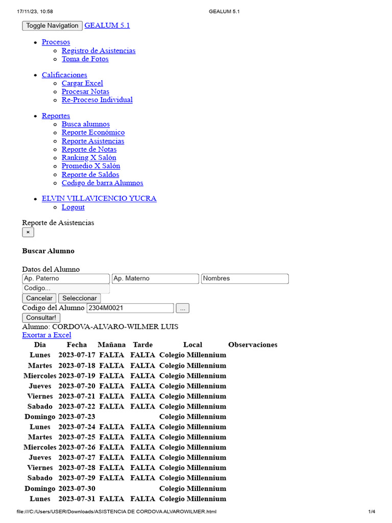 Asistencia Cordova Alvaro Wilmer | PDF