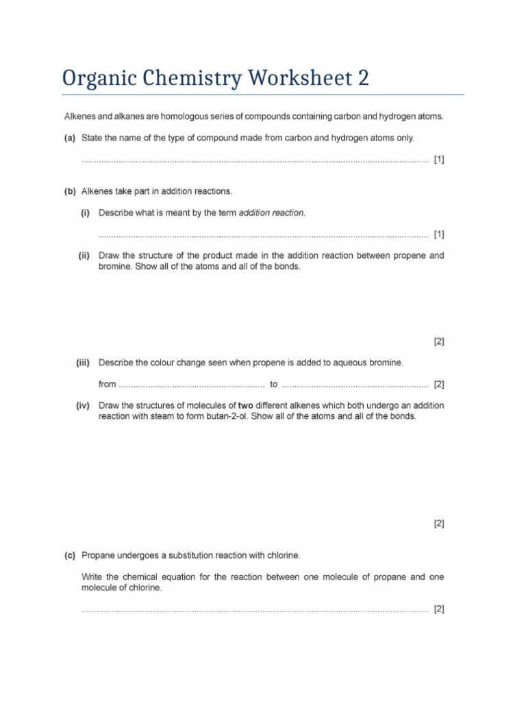 Organic Chemistry Worksheet 2 | PDF