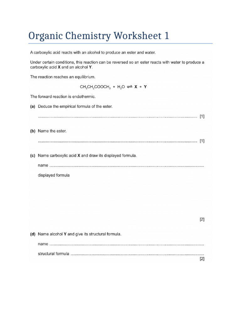 Organic Chemistry Worksheet 1 | PDF