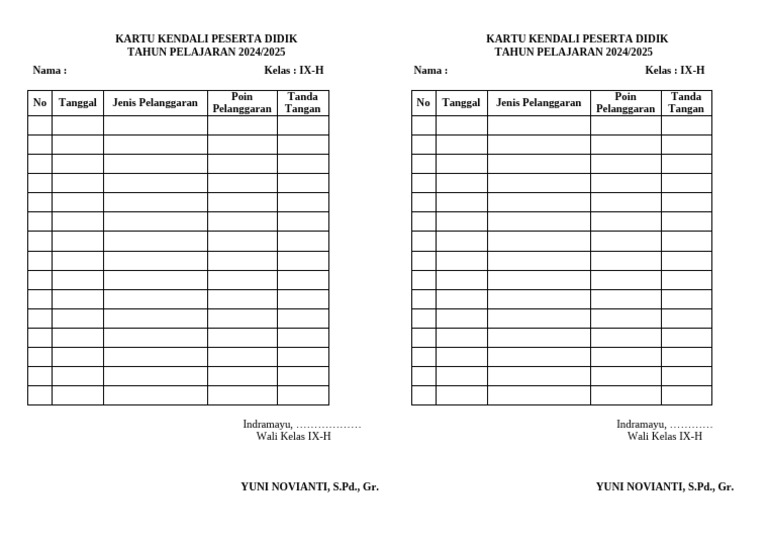 9b-Kartu Kendali Siswa | PDF