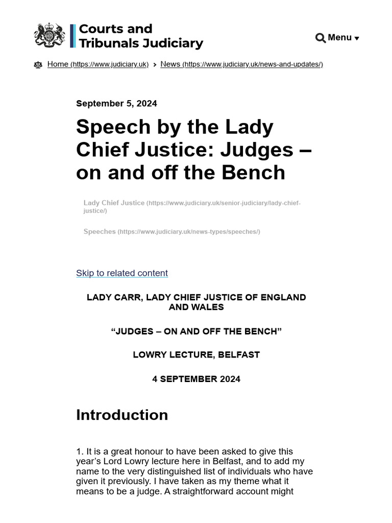 Speech by The Lady Chief Justice - Judges - On and Off The Bench ...