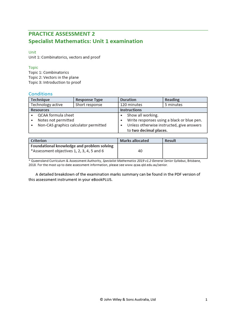 Jacaranda Practice Assessment 2 - Solutions | PDF