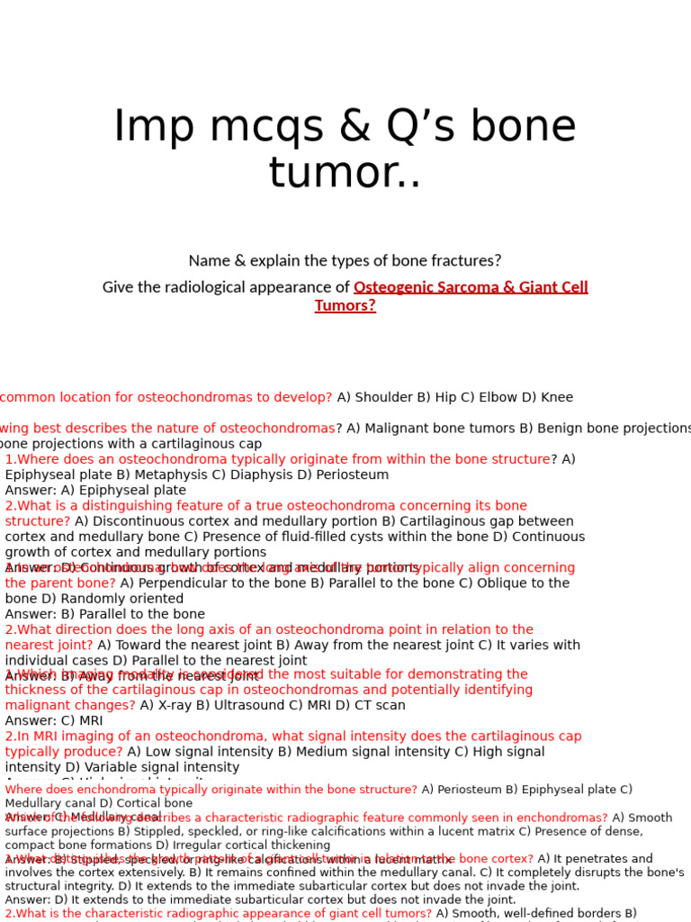 Lec 6 Imp Mcqs & Q's Bone Tumor | PDF
