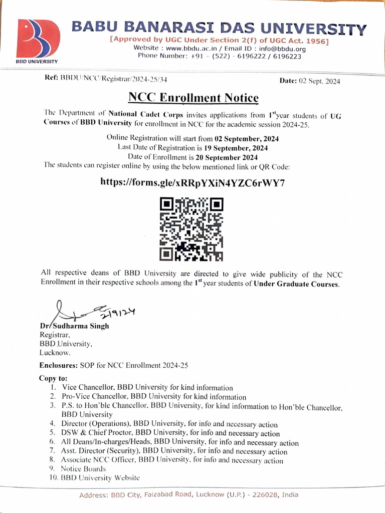 NCC Enrollment Notice & SOP 2024-25 | PDF