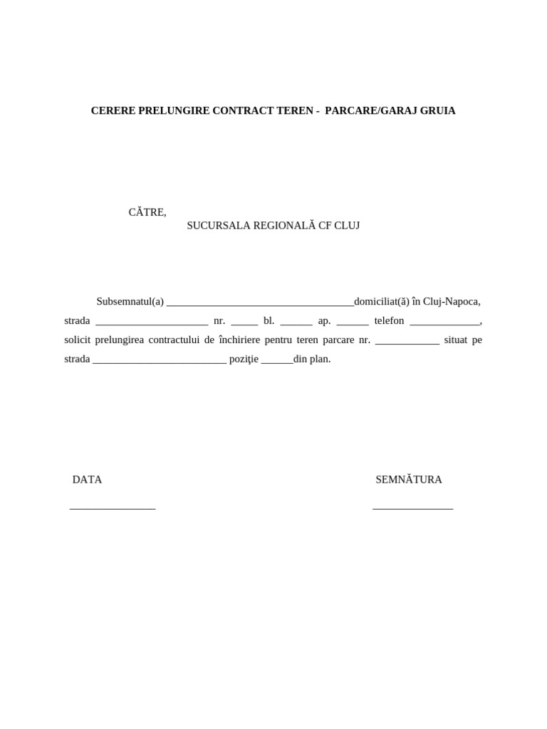 Cerere Pentru Prelungire Teren Parcare | PDF