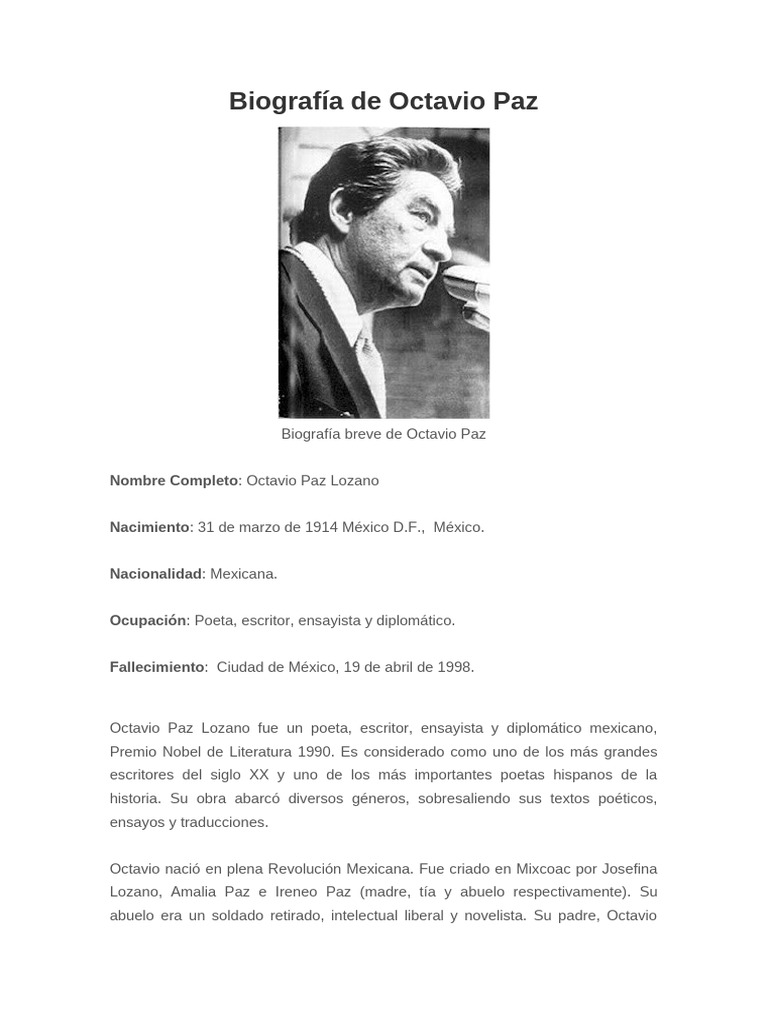 Biografía de Octavio Paz | PDF