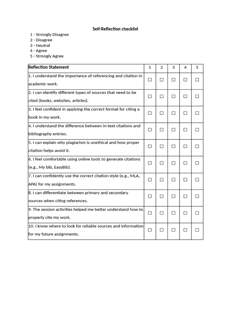 Self-Reflection checklist_Referncing | PDF