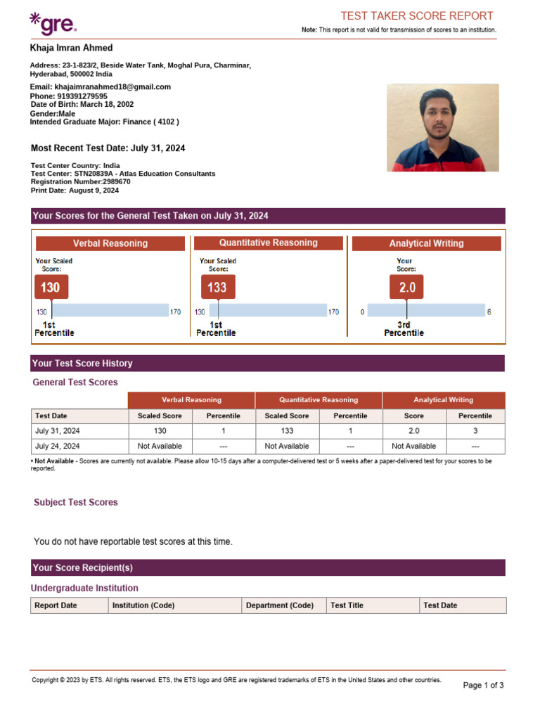 My Gre Test Report 2989670 | PDF