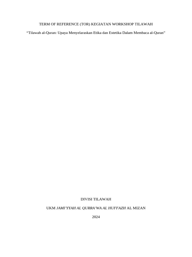 Term of Reference (Tor) Workshop Tilawah | PDF