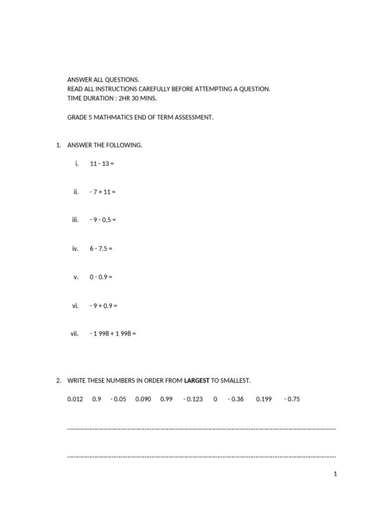 Maths Grade 5 | PDF