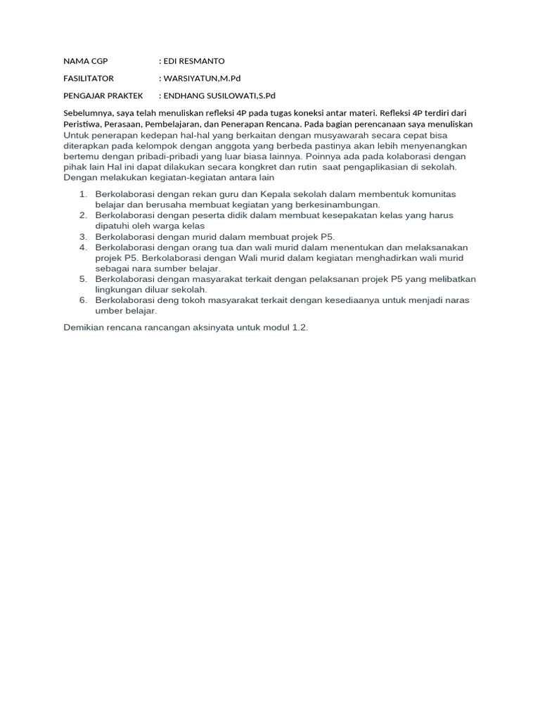 Rencana Aksinyata Modul 1 2 | PDF