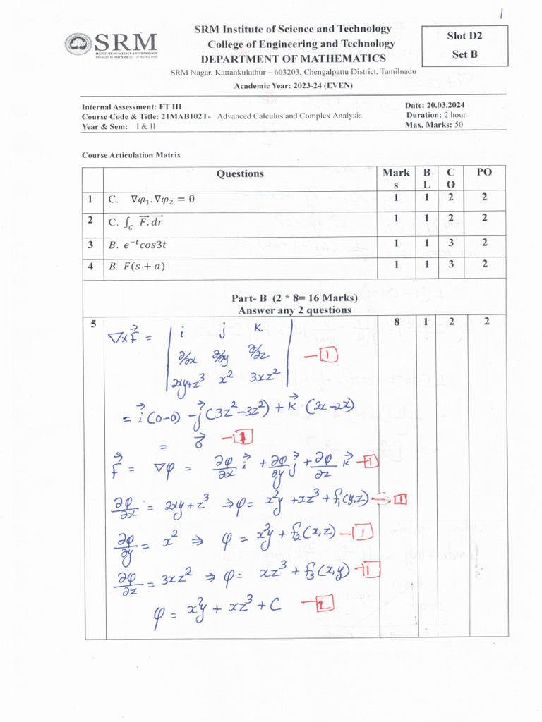 Answer key-Set B-D2 | PDF