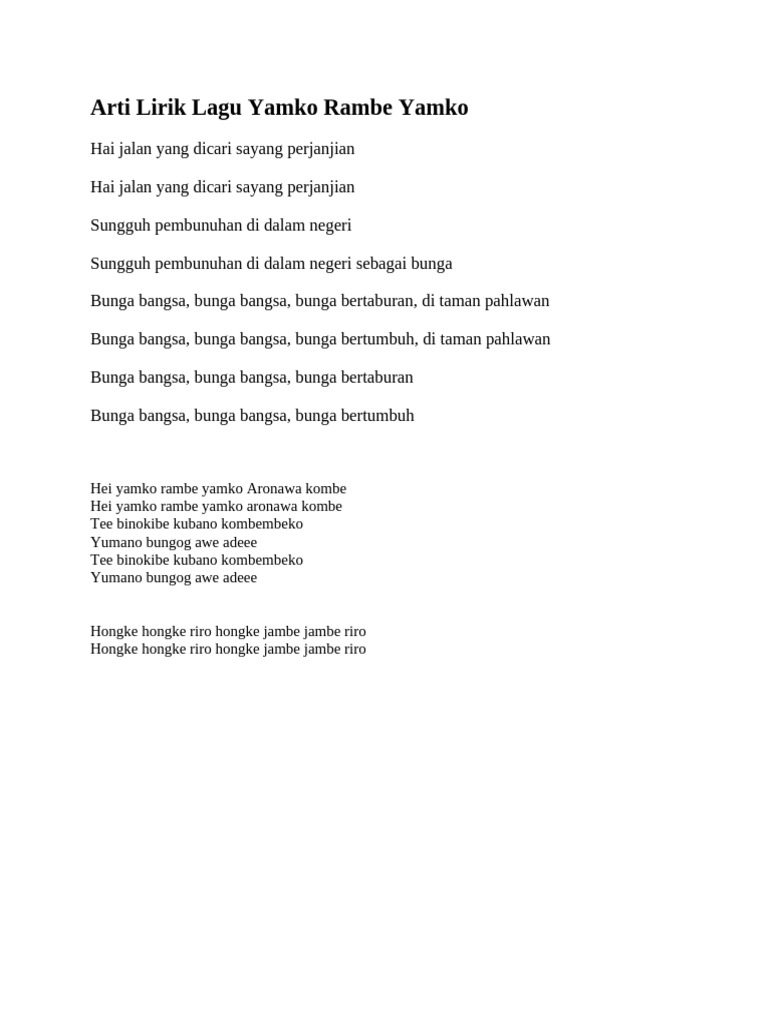 Makna Lagu Yamko Rambe Yamko | PDF